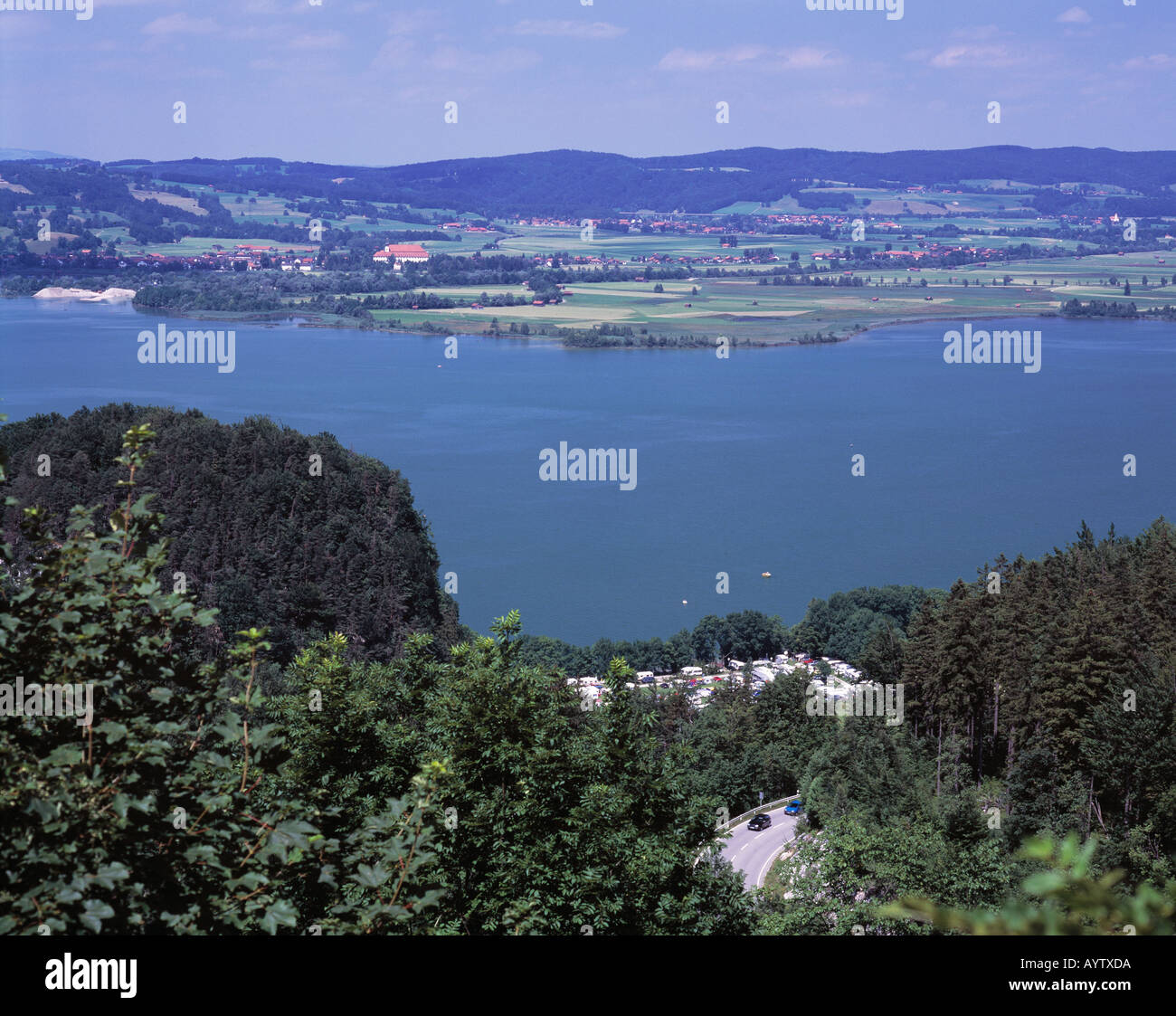 Panoramablick ueber den Kochelsee, Isarwinkel, Alpen, Oberbayern Stock ...