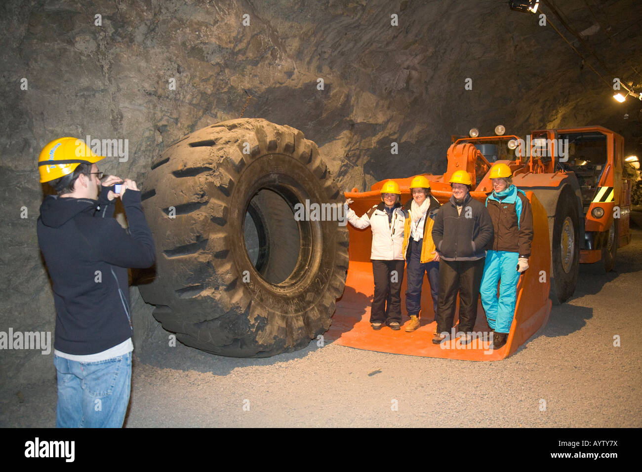 Visitors in the LKAB InfoMine at Kiruna/Sweden are being photographed ...