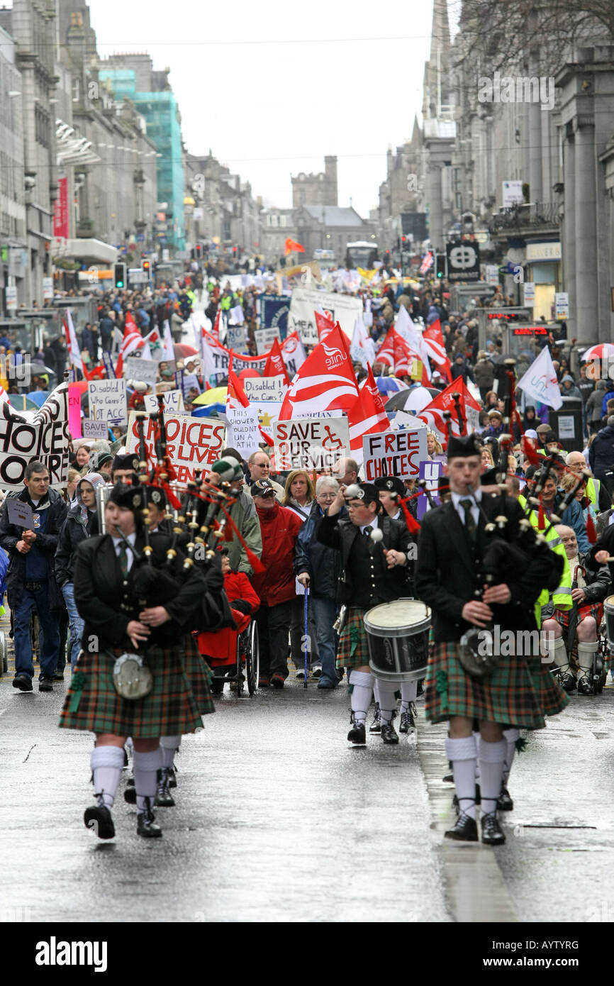 March along Union Street in Aberdeen, Scotland, UK, to protest about ...