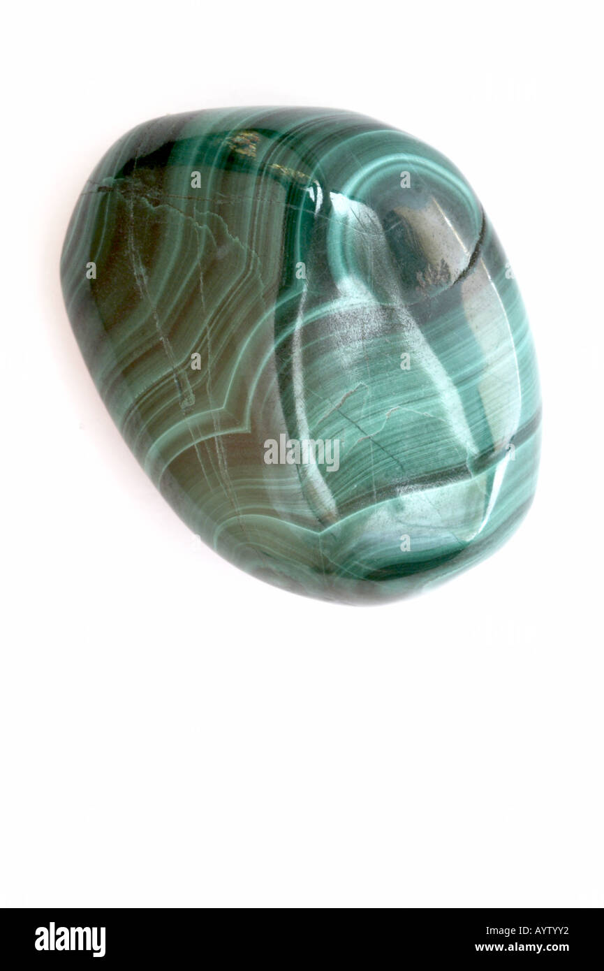 Green Malachite Polished Stone on a White Background Stock Photo - Alamy