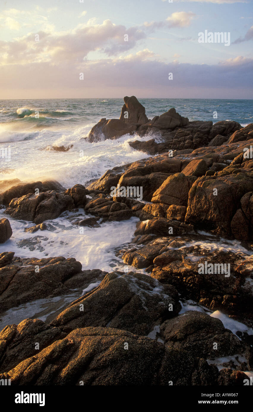 Early evening light on Corbiere point rocks St Ouens Jersey Channel ...