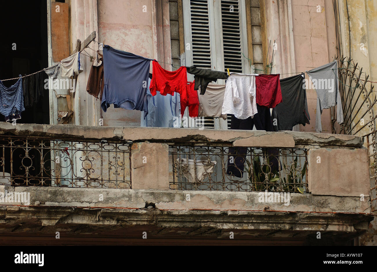 Clothes drying on a clothesline in a balcony Havana Cuba Stock Photo ...