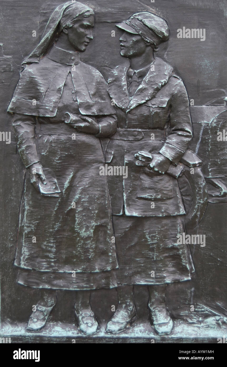 two first world war nurses in a bronze plaque relief by artist mortimer ...