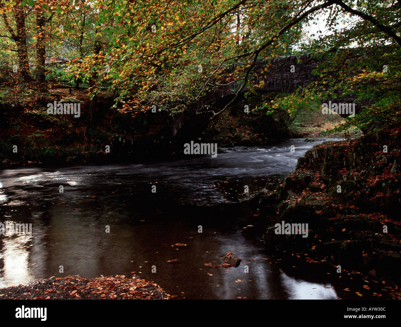 An ancient pack horse bridge at Clappersgate in the English Lake ...
