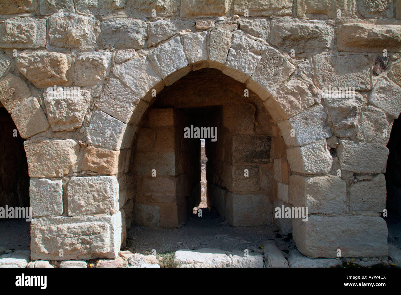 Carved cut stone wall and arch Karak, Kerak, Crusader castle Hashemite ...