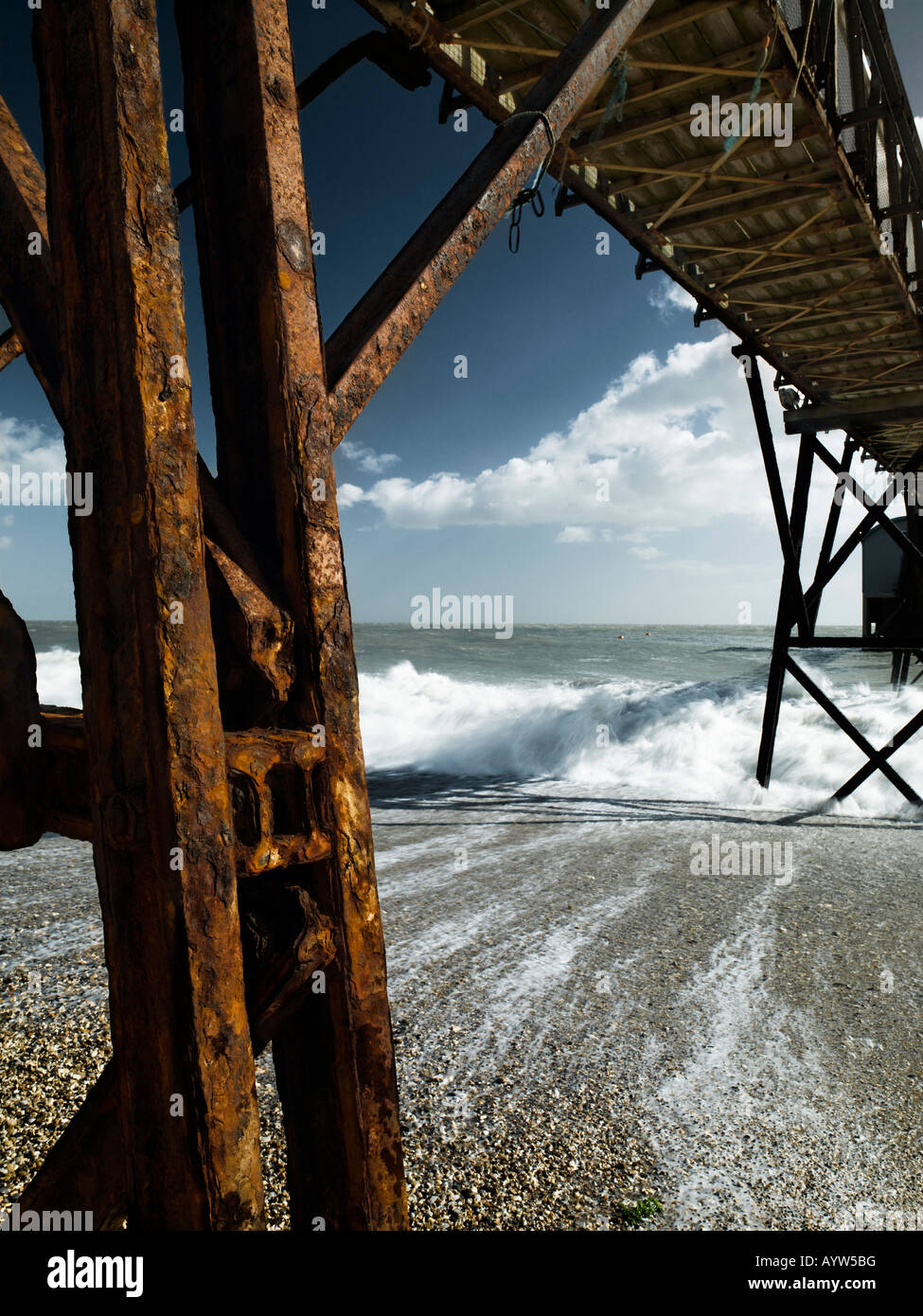 Selsey Lifeboat Station Pier with waves Stock Photo - Alamy