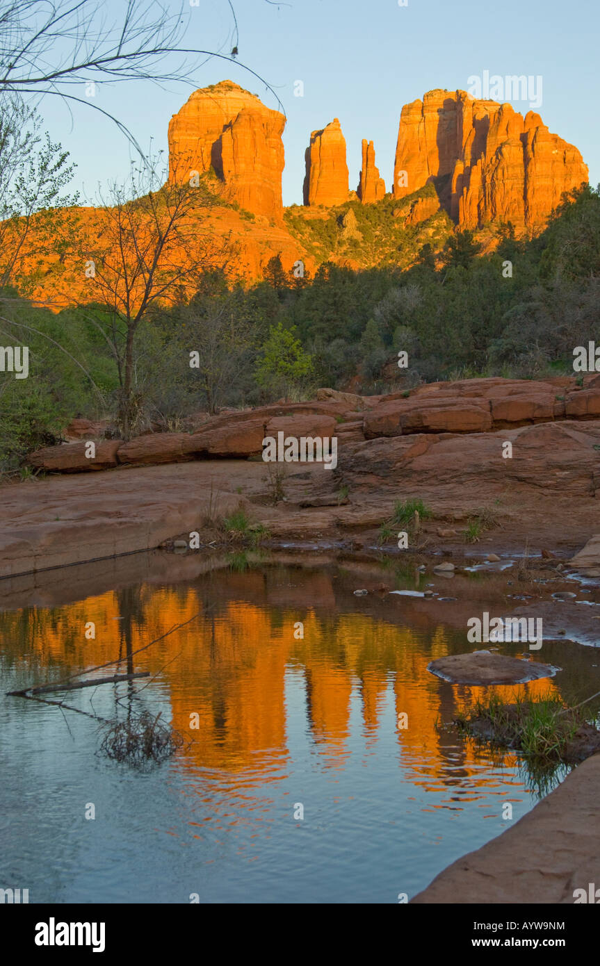 Sedona arizona cathedral rock sunset reflection hi-res stock ...
