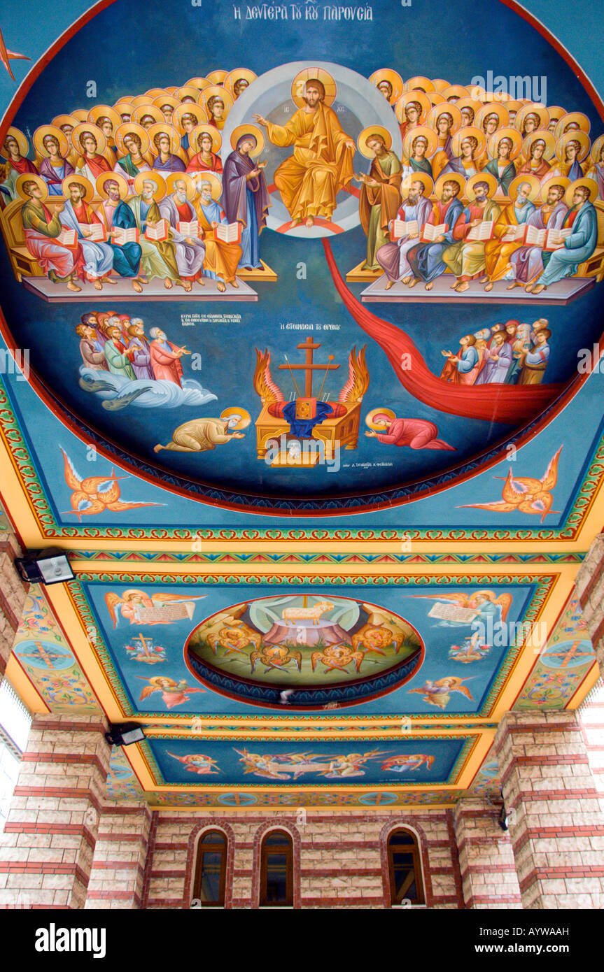 A byzantine church and monastery with religious ceiling paintings in ...