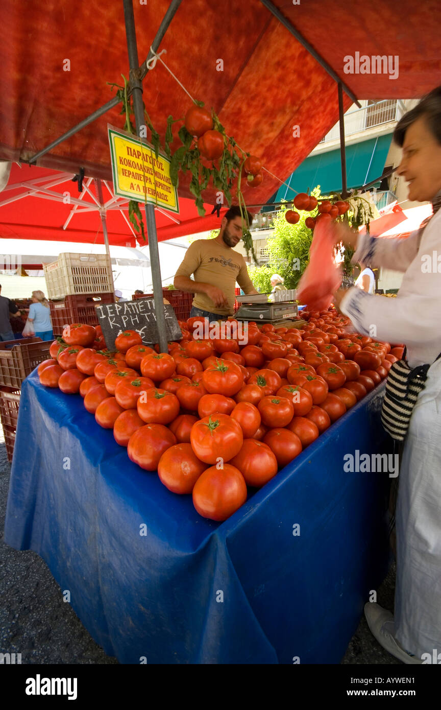 Giant Tomatoes, Greek Local Market Stall Trader, Piraeus Market, Greece ...