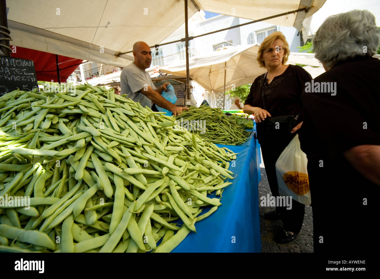 Green Beans, Greek Local Market Stall Trader, Piraeus Market, Greece ...