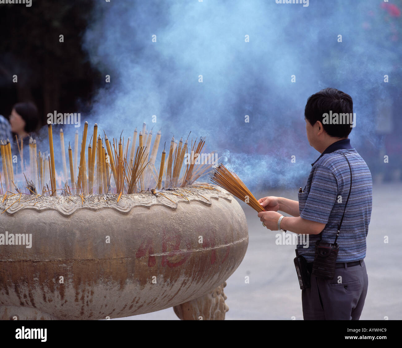 HK-Hong Kong, Lantau Island, Po Lin Monastery, temple, incense sticks ...
