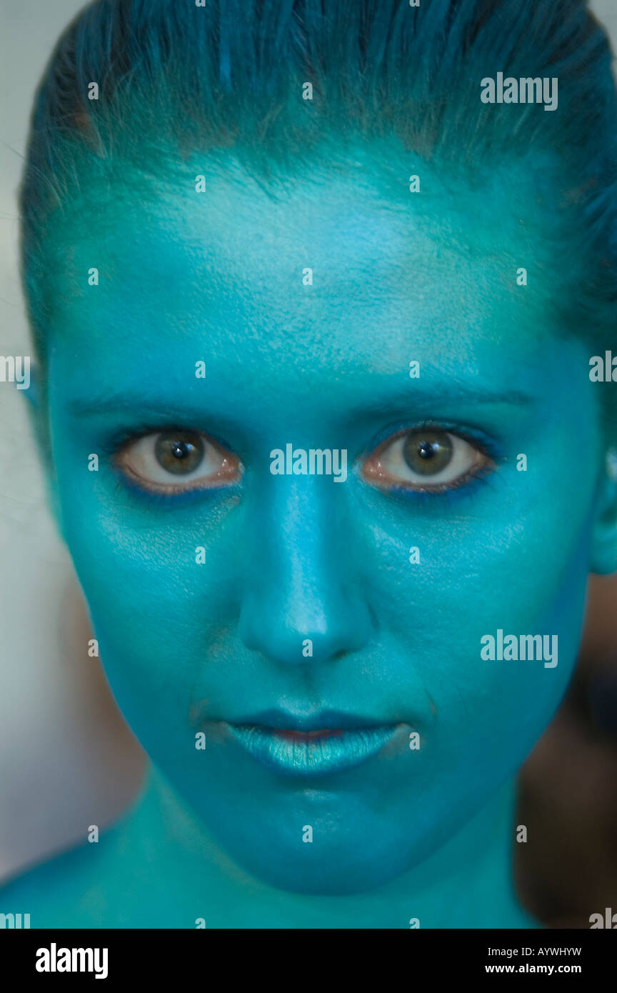 woman with blue face Stock Photo - Alamy