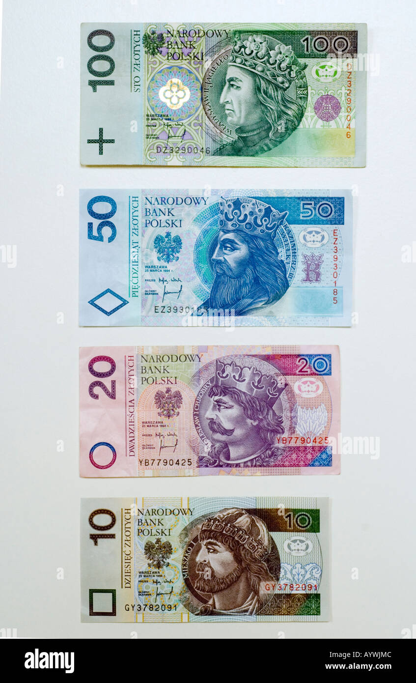 Polish currency units polish banknotes Stock Photo - Alamy