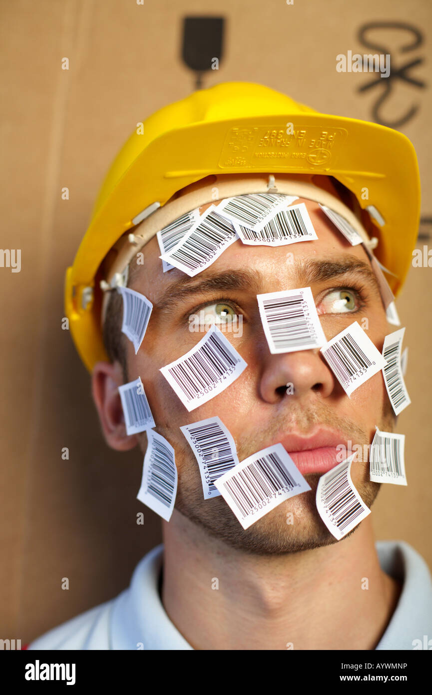 Young man with barcodes in his face Stock Photo - Alamy