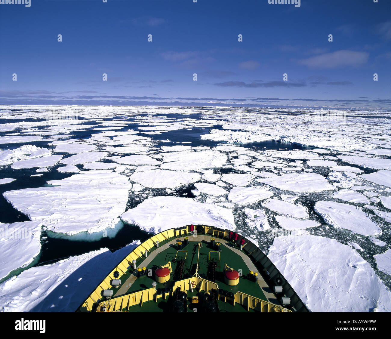 Icebreaker bow cutting through pack ice, Ross Sea, Antarctica Stock ...