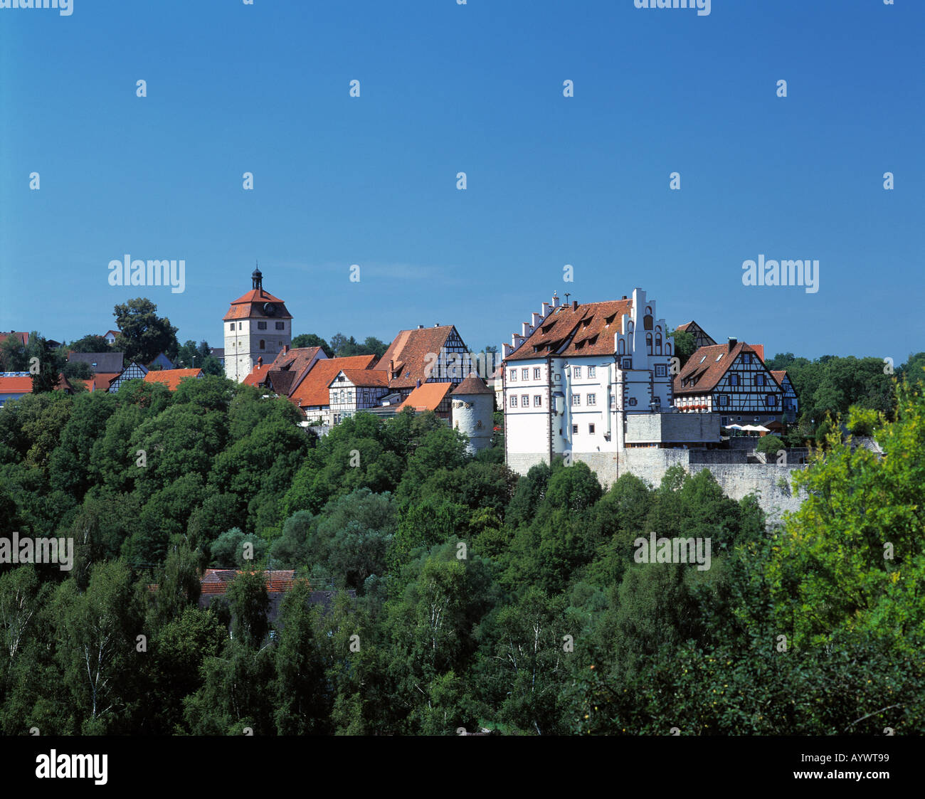 Stadtansicht mit Befestigungsanlagen und Renaissanceschloss, Vellberg ...