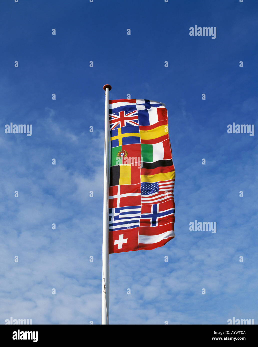 flag symbols of many nations on one single flag, international flags ...