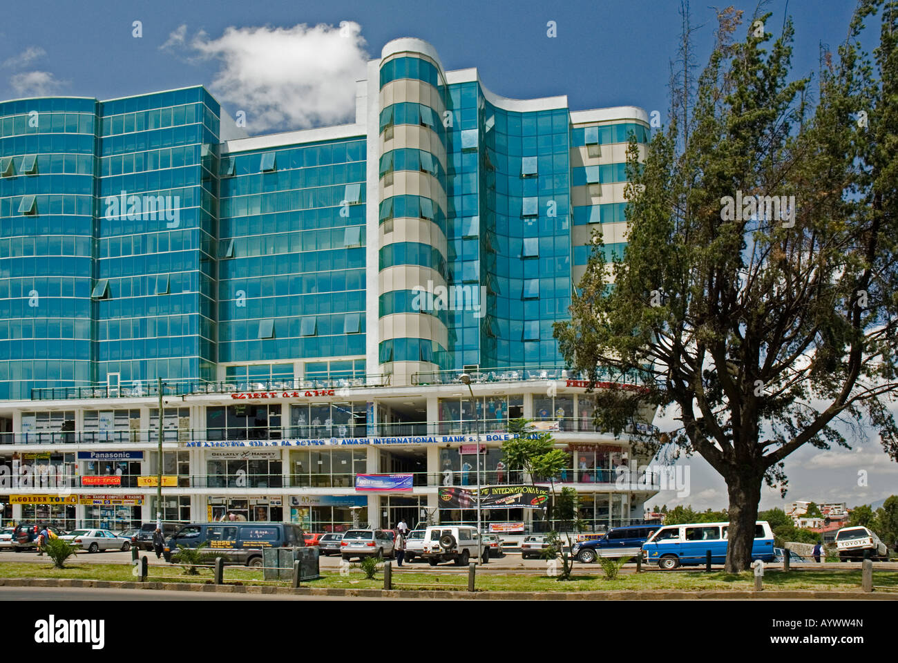 Glass-fronted office building above a shopping centre, Addis Abeba ...