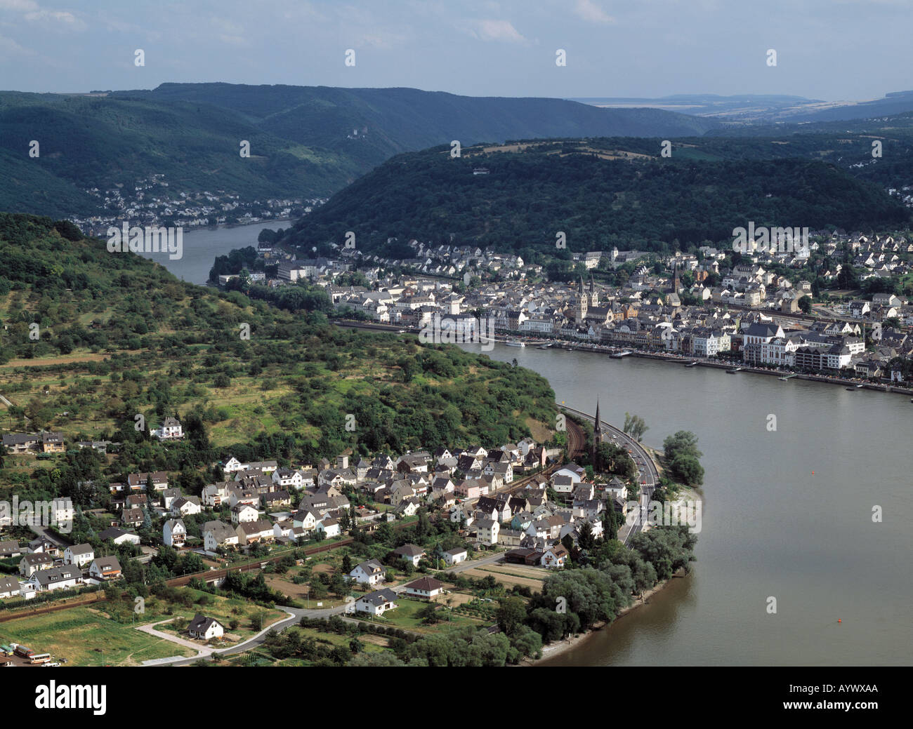 Rheinlandschaft, Flusslandschaft, Flussschleife, Rheinschleife, Blick ...