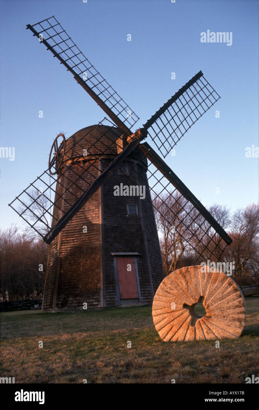 Windmill and millstone in Jamestown Rhode Island USA Stock Photo - Alamy