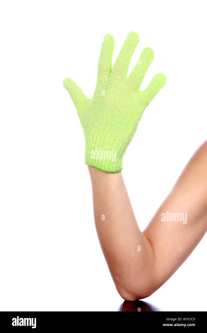 Young Woman Wearing Exfoliating Glove Model Released Stock Photo - Alamy