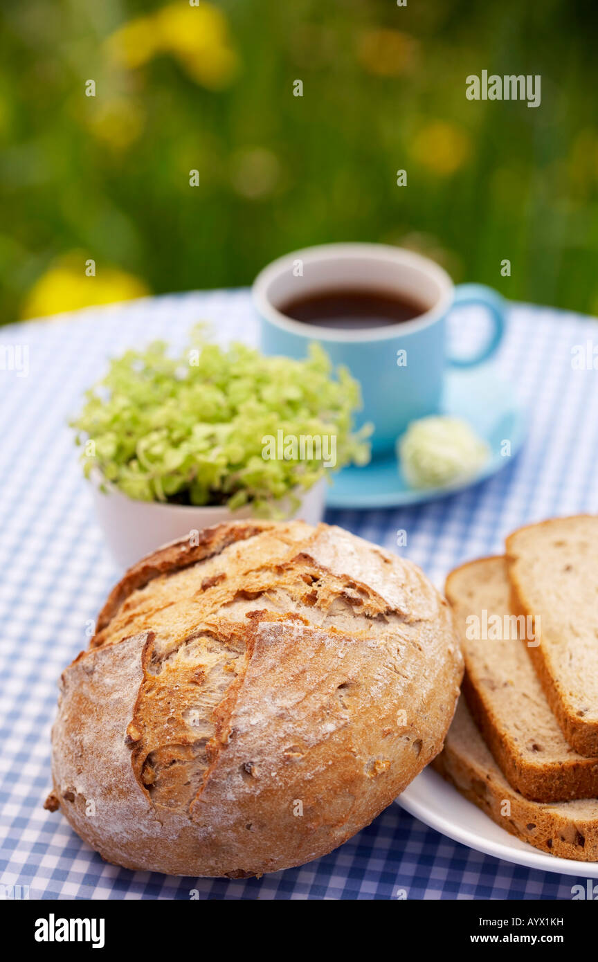 bread and coffee cup on the table Stock Photo - Alamy