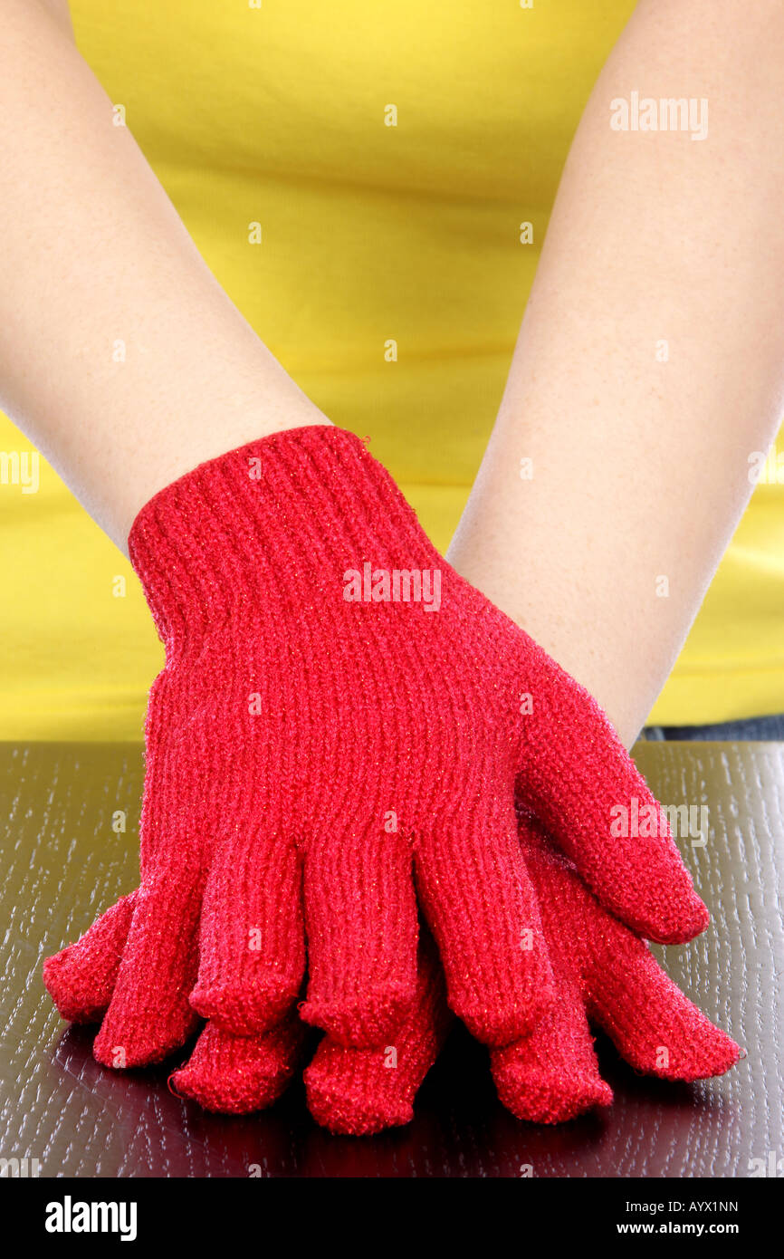 Young Woman Wearing Exfoliating Gloves Model Released Stock Photo - Alamy