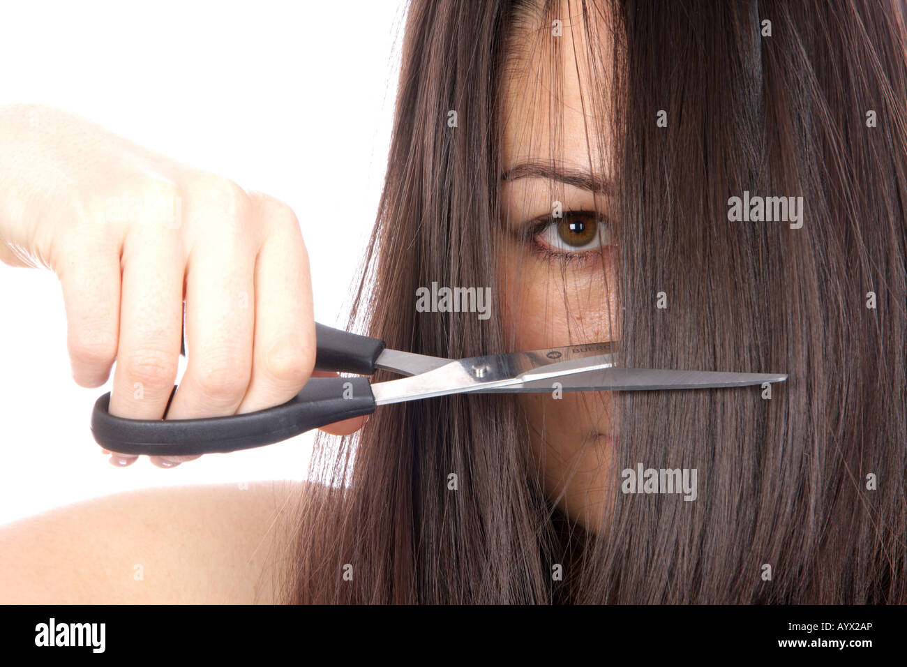 Young Woman Cutting Hair Model Released Stock Photo - Alamy