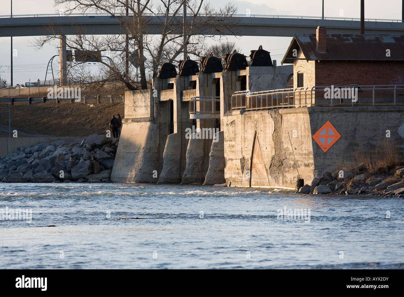 Original gates at the weir, Calgary, Alberta Stock Photo - Alamy