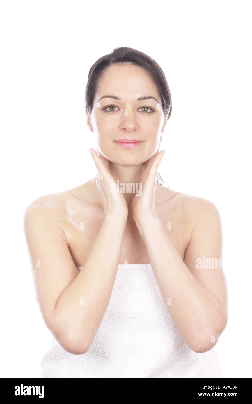 Young Woman Applying Body Cream Model Released Stock Photo - Alamy