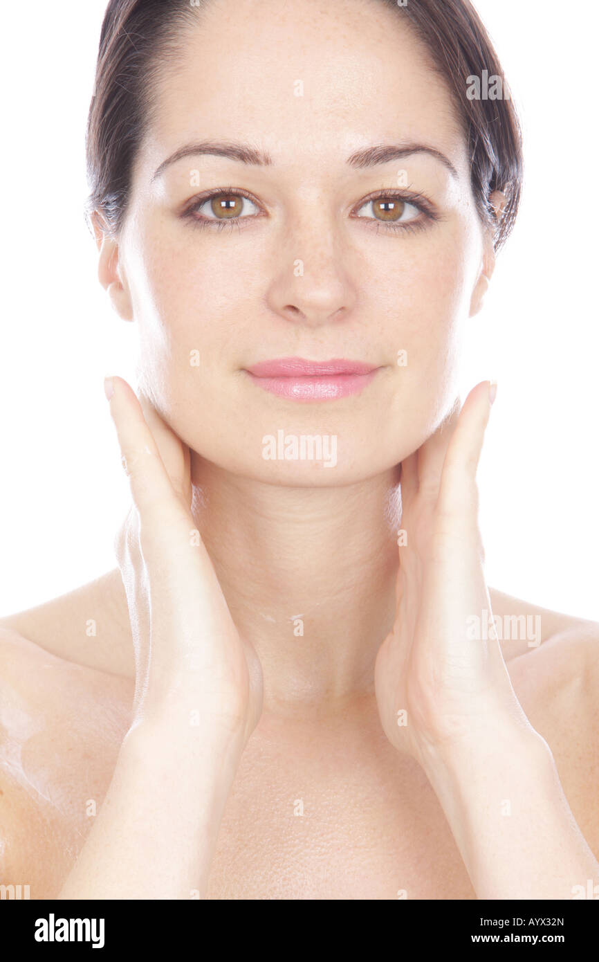Young Woman Applying Body Cream Model Released Stock Photo - Alamy