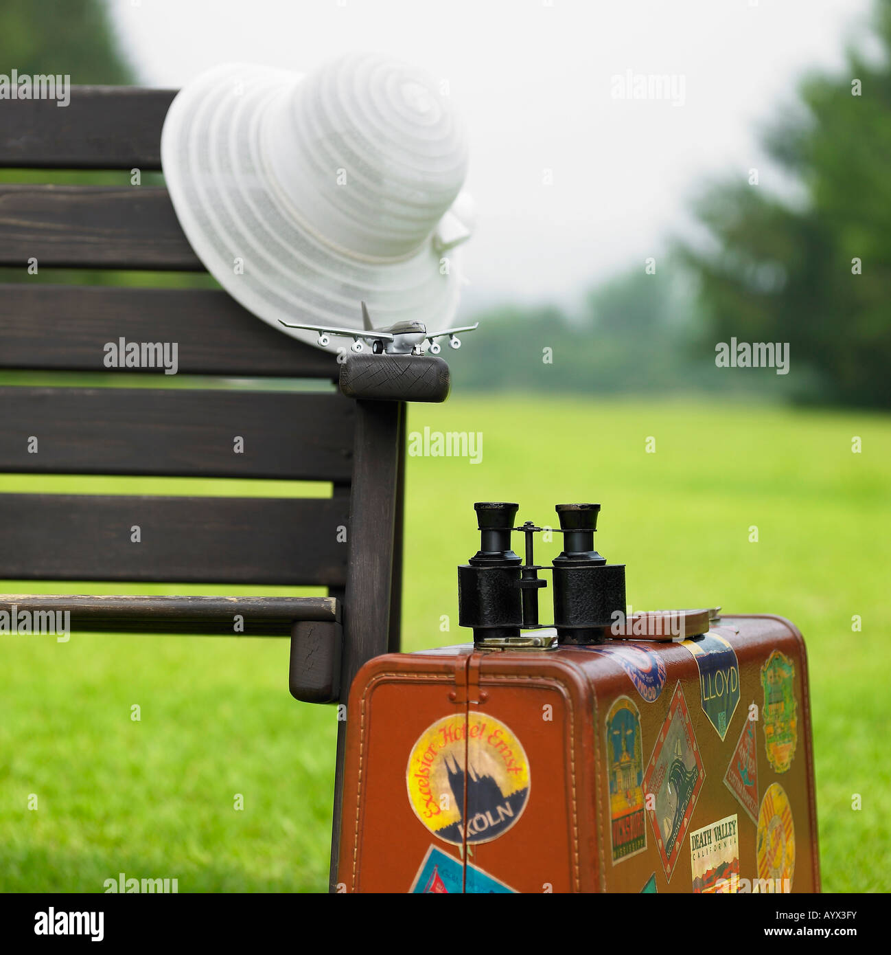 hat and bag on the chair Stock Photo - Alamy