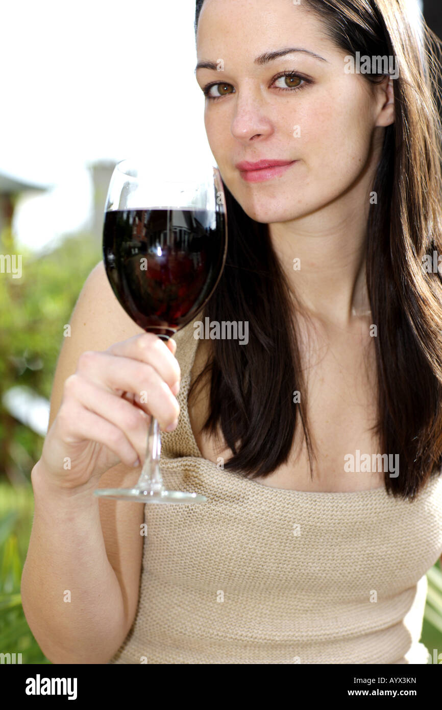 Young Woman Drinking Red Wine Model Released Stock Photo - Alamy