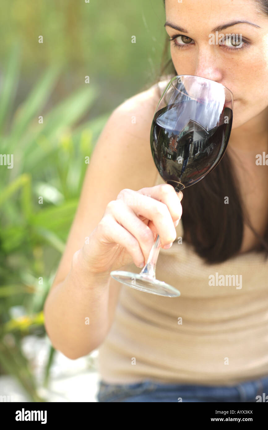 Young Woman Drinking Red Wine Model Released Stock Photo - Alamy