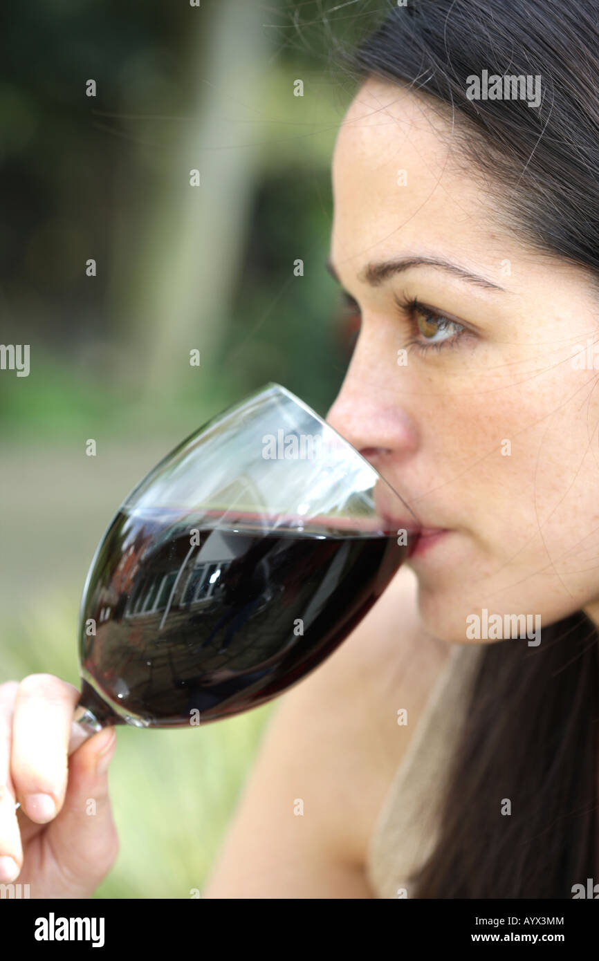 Young Woman Drinking Red Wine Model Released Stock Photo - Alamy