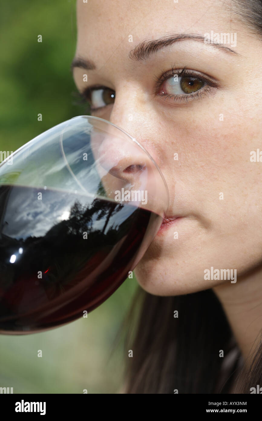 Young Woman Drinking Red Wine Model Released Stock Photo - Alamy
