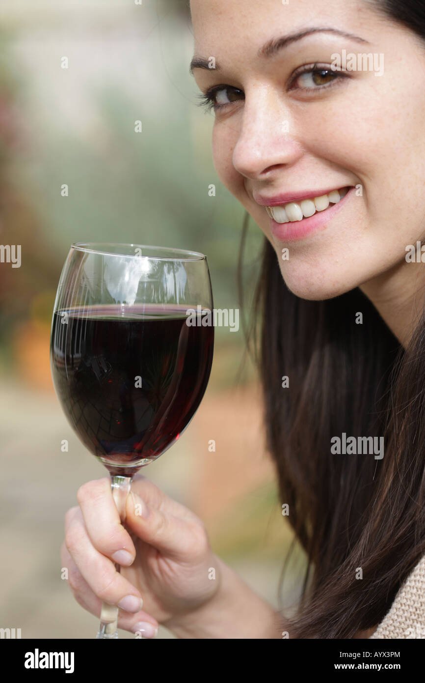 Young Woman Drinking Red Wine Model Released Stock Photo - Alamy