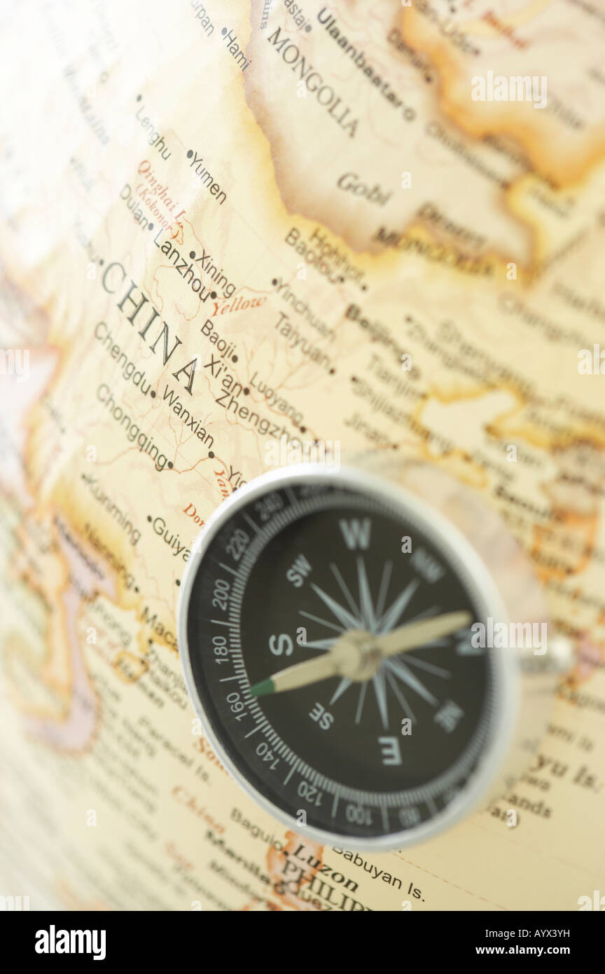 compass on the map Stock Photo - Alamy