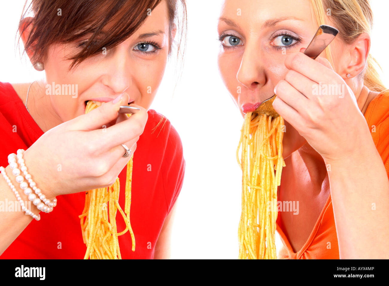Young Woman Eating Spaghetti Model Released Stock Photo - Alamy