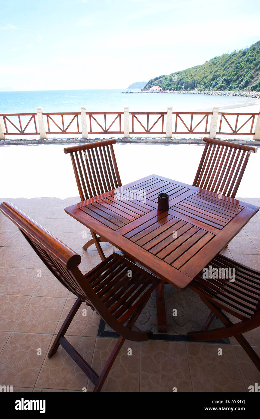 table and terrace with a view of sea Stock Photo - Alamy