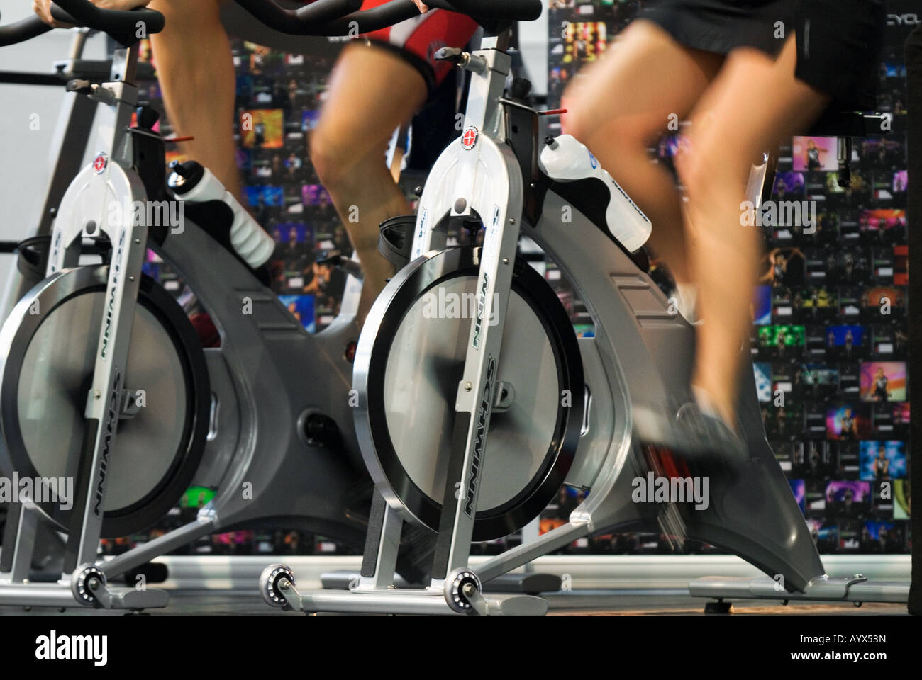 spinning workout during the fitness fair FIBO in Essen Germany Stock ...