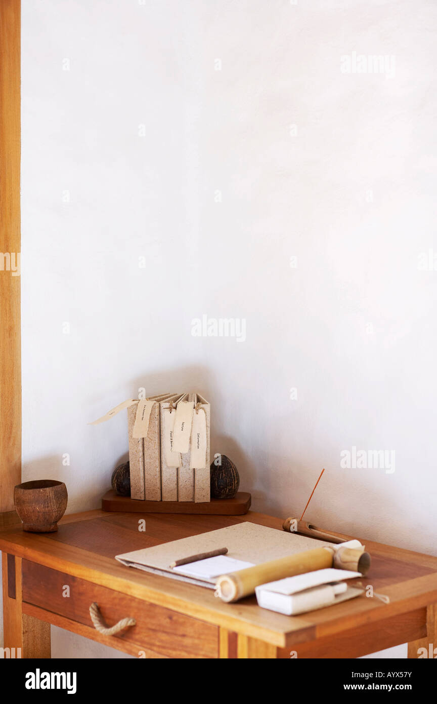 writing tools on the wood desk Stock Photo - Alamy