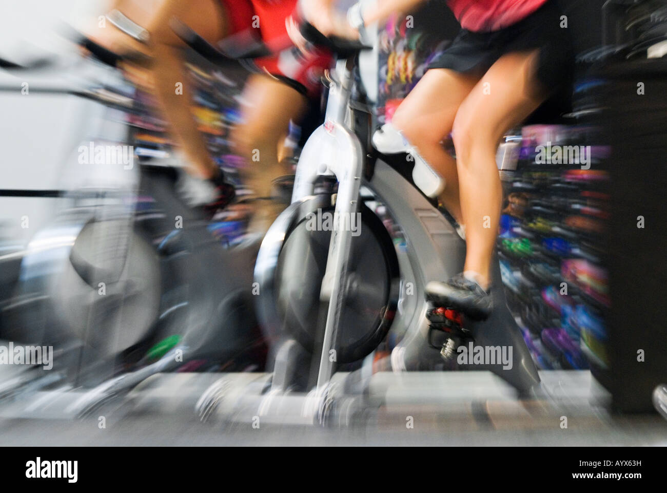 spinning workout during the fitness fair FIBO in Essen Germany Stock ...