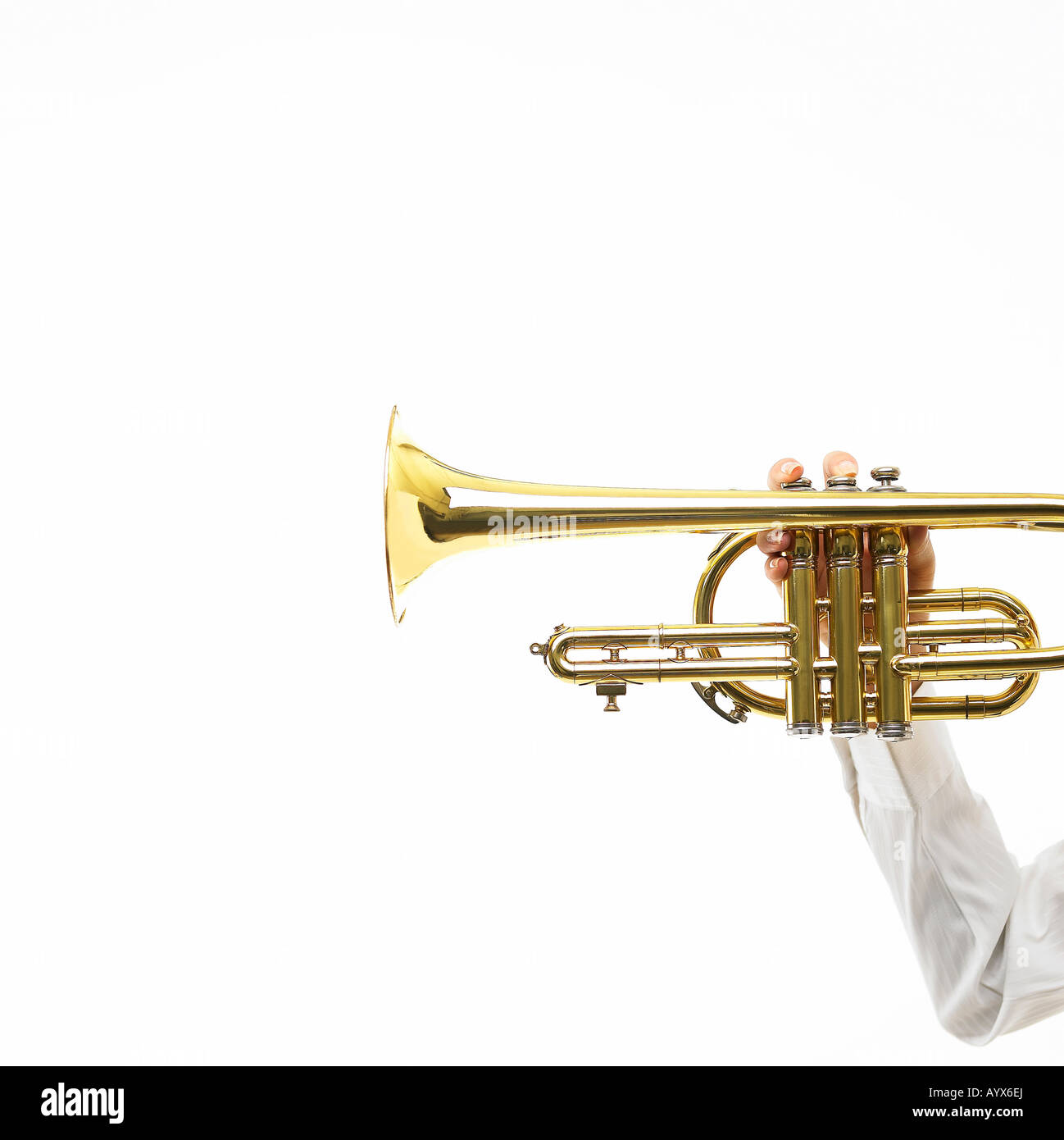 hands of man blowing trumpet Stock Photo - Alamy