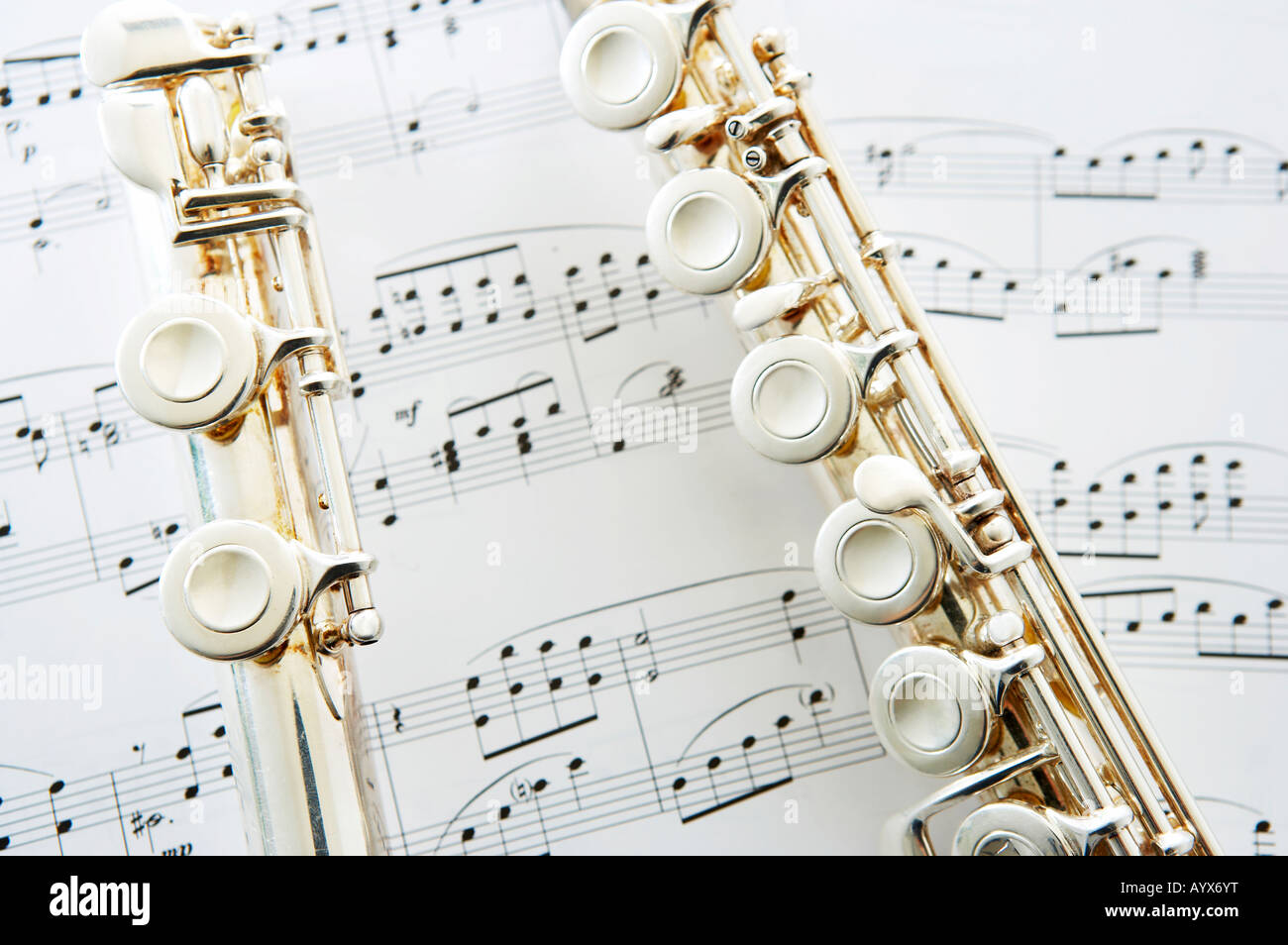 flute on the musical score Stock Photo - Alamy