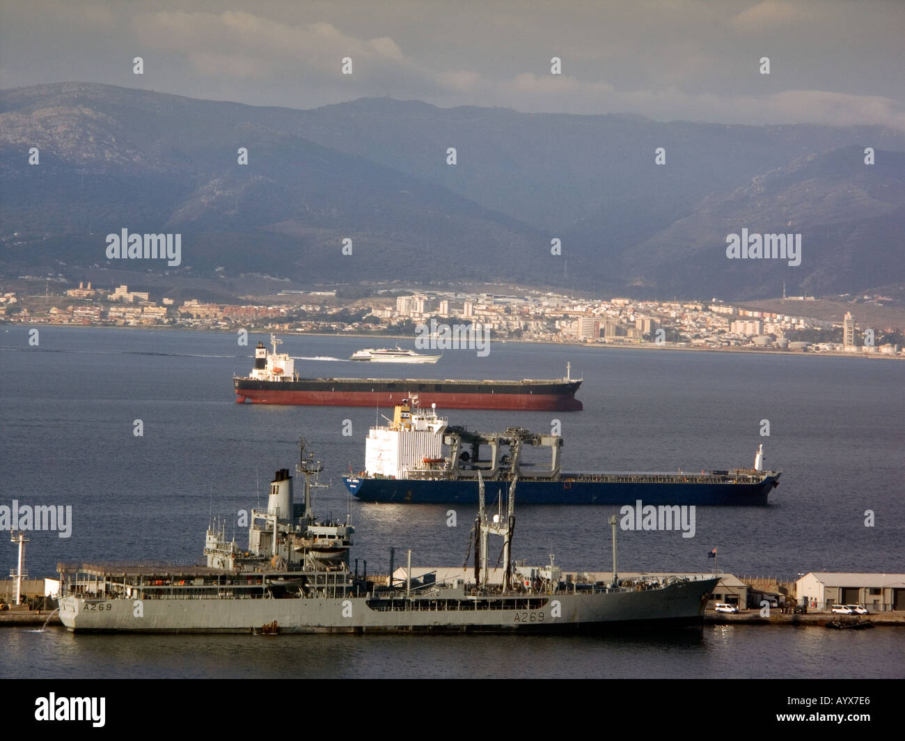 Royal Navy Grey Rover A269 and a Commercial Tanker Gibraltar Harbour ...