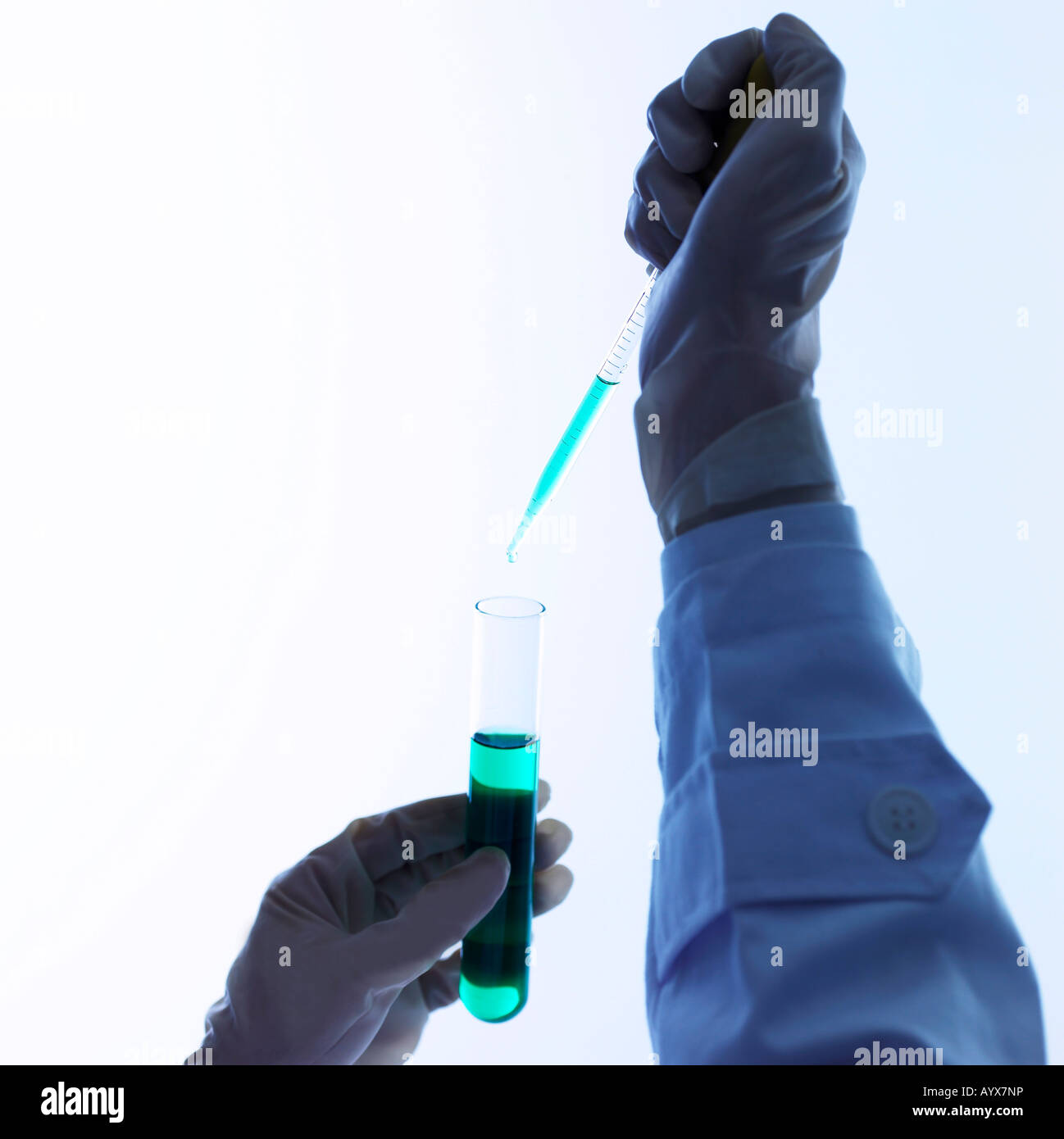hand holding pipet and green test tube Stock Photo - Alamy