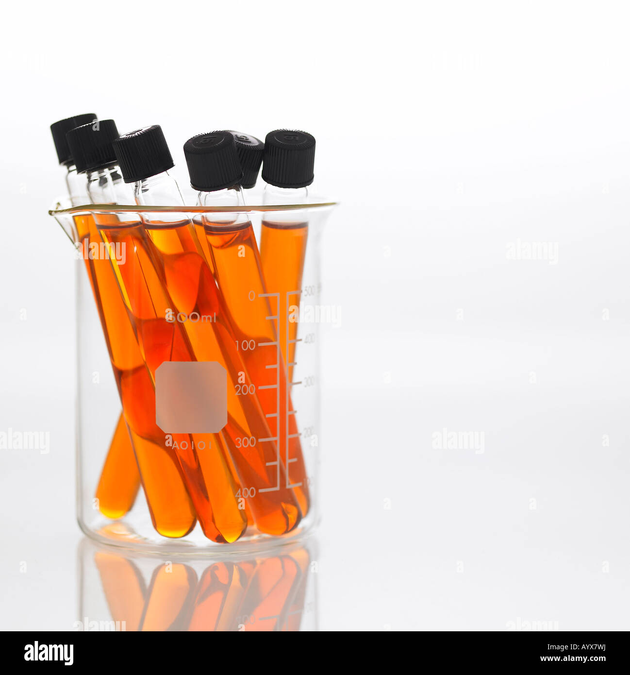 test tube with orange fluid in the beaker Stock Photo - Alamy
