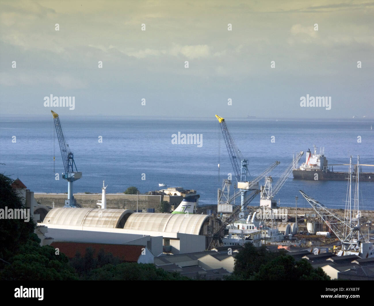 Gibraltar Shipyard with Cranes and Tanker, The Bay of Gibraltar ...