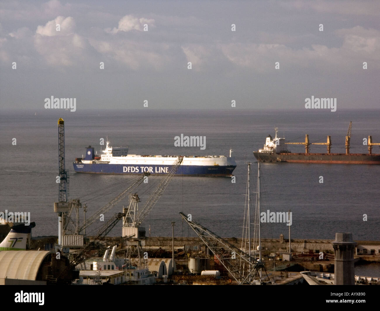 DFDS Tor Line Freight Ship in Gibraltar Harbour, shipyard shipyards ...